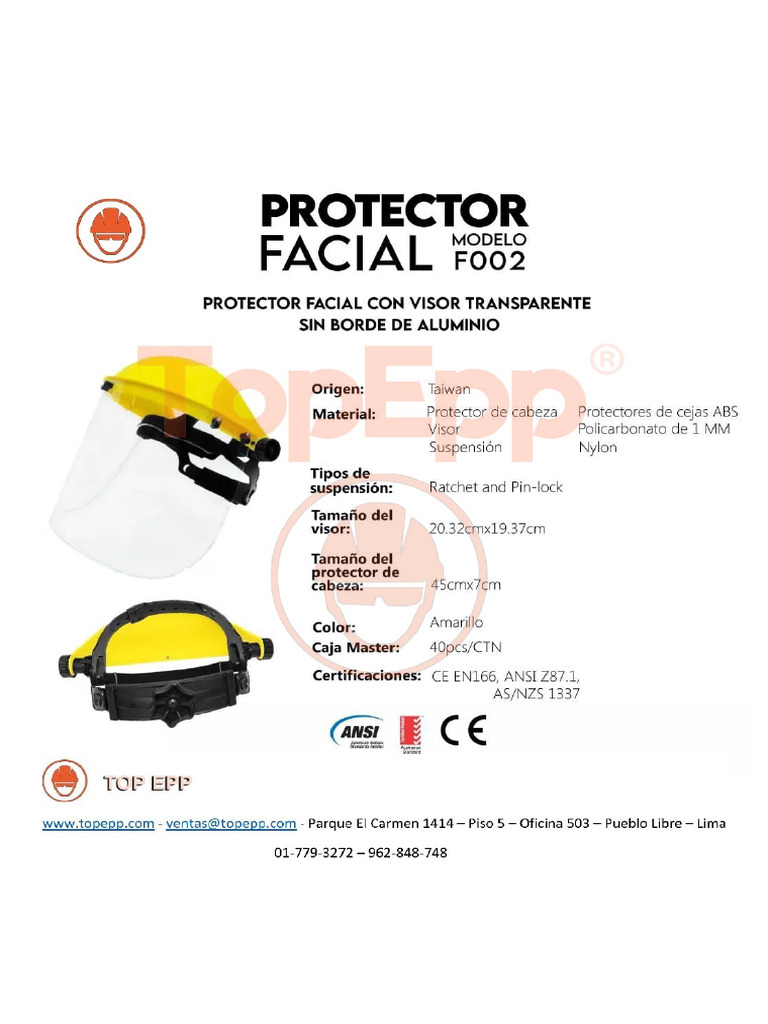 Protector Facial F002 - TopEpp S.A.C. | PDF