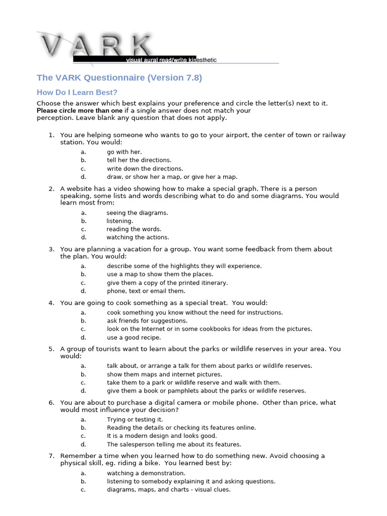 The VARK Questionnaire | PDF