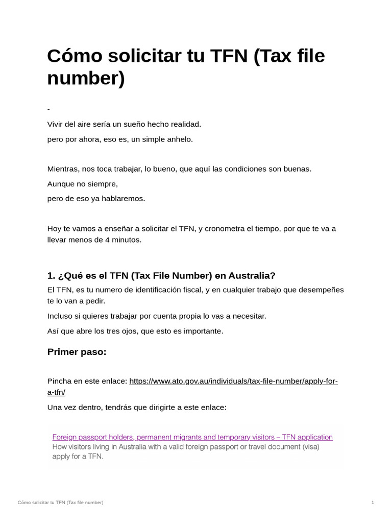 Cómo Solicitar Tu TFN (Tax File Number) | PDF