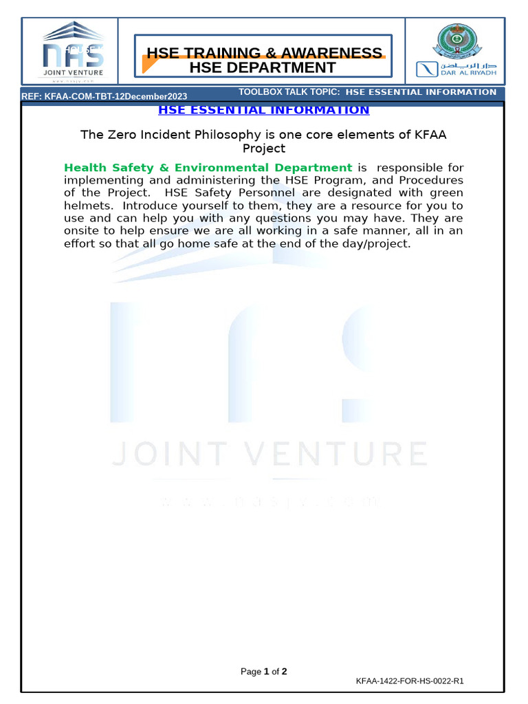 12122023-Kfaa-Com-Tbt - Hse Essential Information | PDF