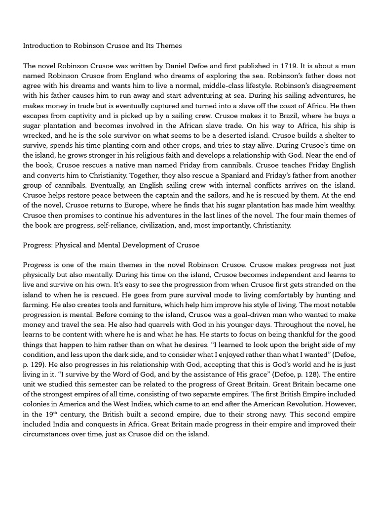 Robinson Crusoe Thematic Study | PDF