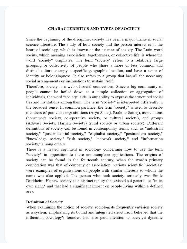 Characteristics of Society | PDF