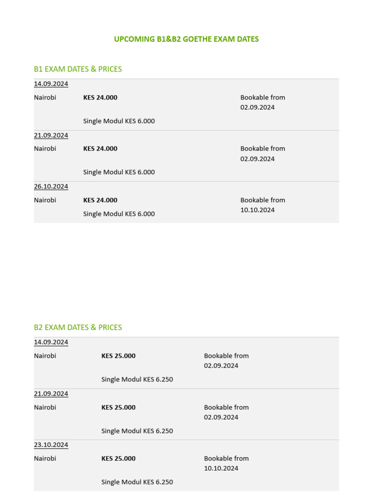 Upcoming Goethe Exams | PDF