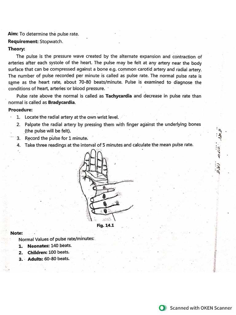 Exp. No. 1 (Pulse Rate Determination) | PDF