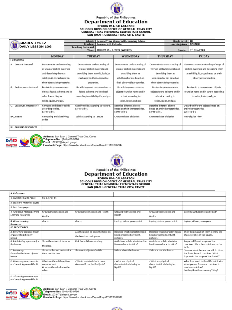 DLL Science-3 Q1 W2 | PDF