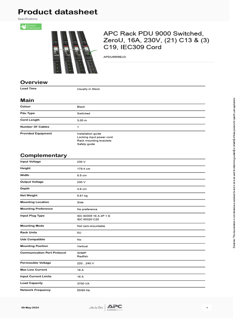 APC - NetShelter Switched Rack PDUs - APDU9959EU3 | PDF