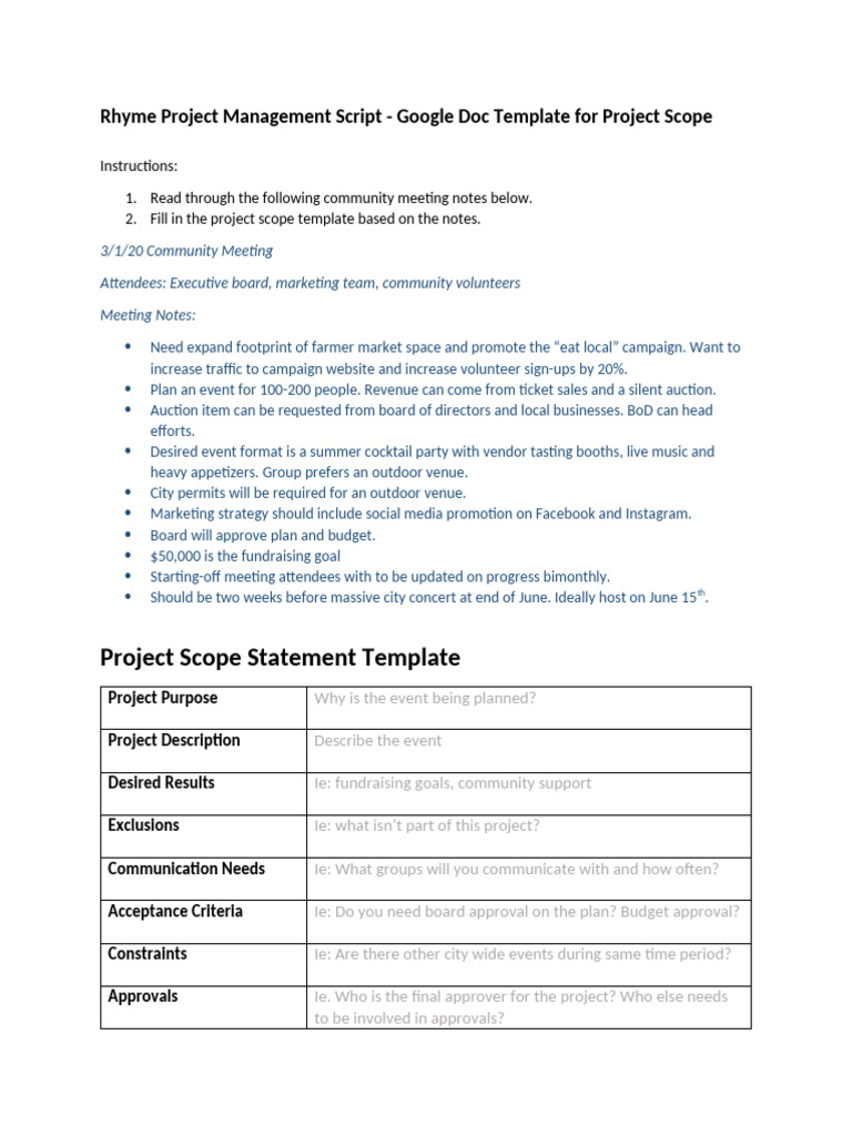 Google Doc Project Scope Template | PDF | Auction