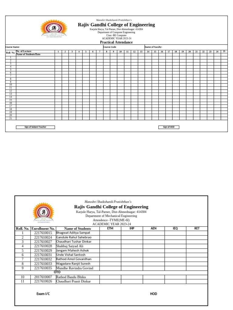 Practical Attendance | PDF