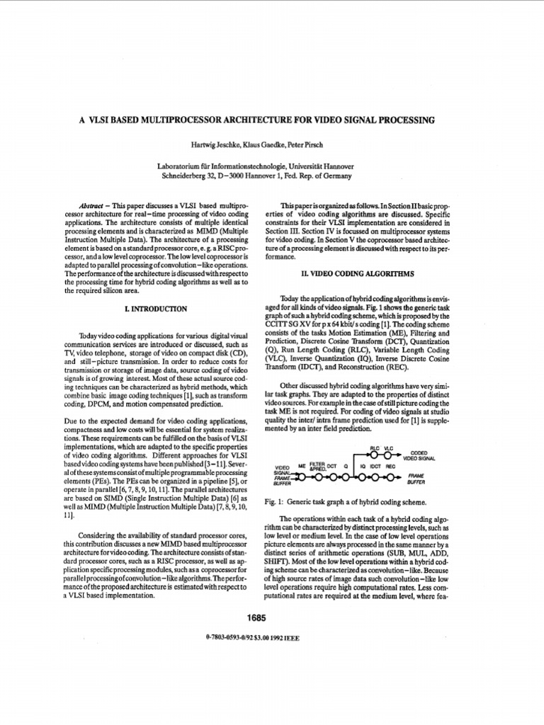 A Vlsi Based Multiprocessor Architecture For Video Signal Proces | PDF