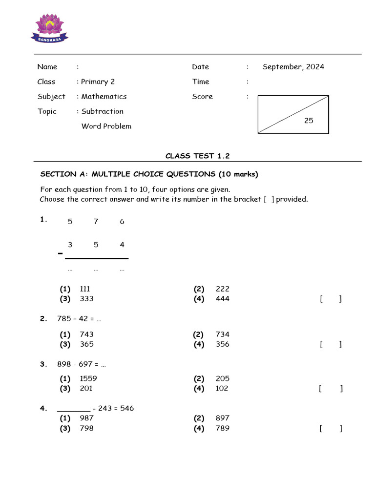 CT 2 Math p2 Term 1 Without Answer | PDF