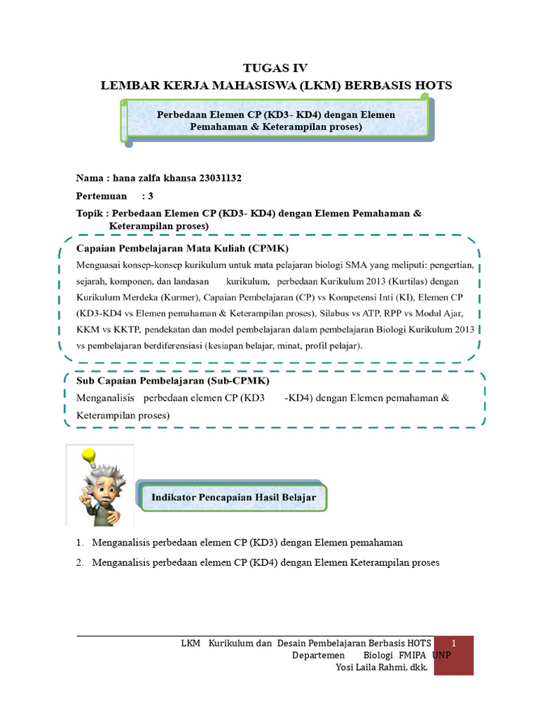 LKM Kurikulum Dan Desain Pembelajaran 4 - Hana Zalfa Khansa - 23031132-1 | PDF