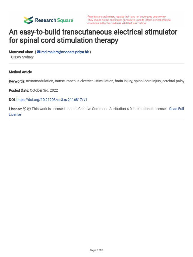An Easy-To-Build Transcutaneous Electrical Stimulator For Spinal Cord ...