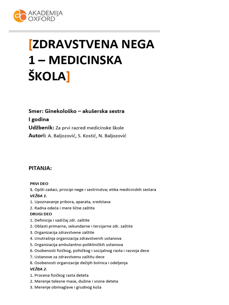1 Zdravstvena Nega | PDF