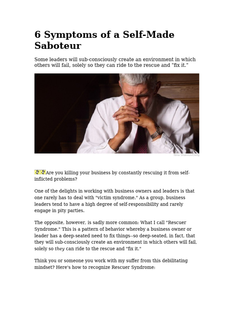 6 Symptoms of A Self-Made Saboteur | PDF