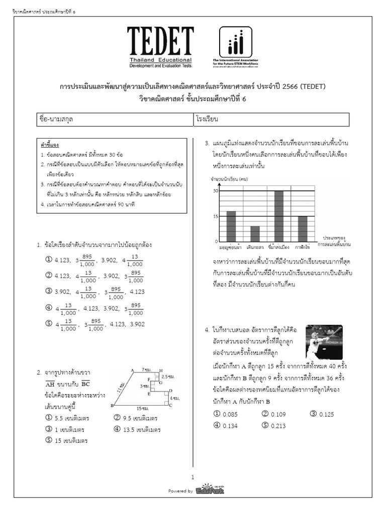 TEDET2566 Math G6 | PDF