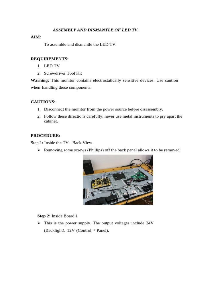 Assmebly and Dismantle of LED TV | PDF | Backlight | Power Supply