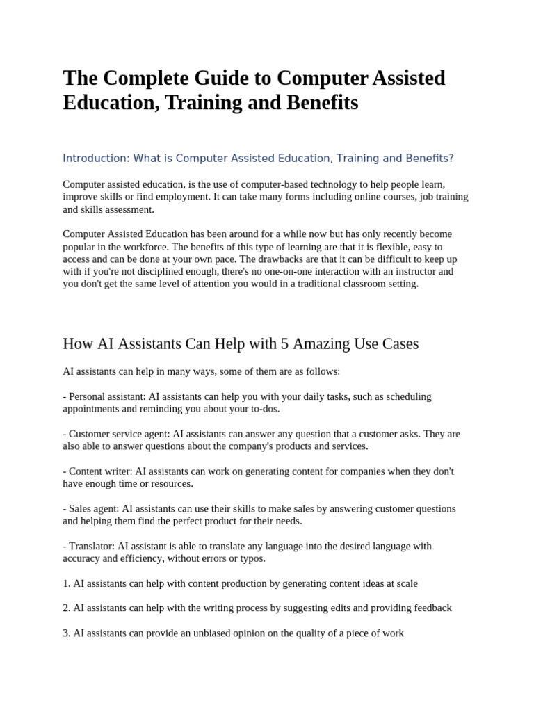 The Complete Guide To Computer Assisted Education | PDF