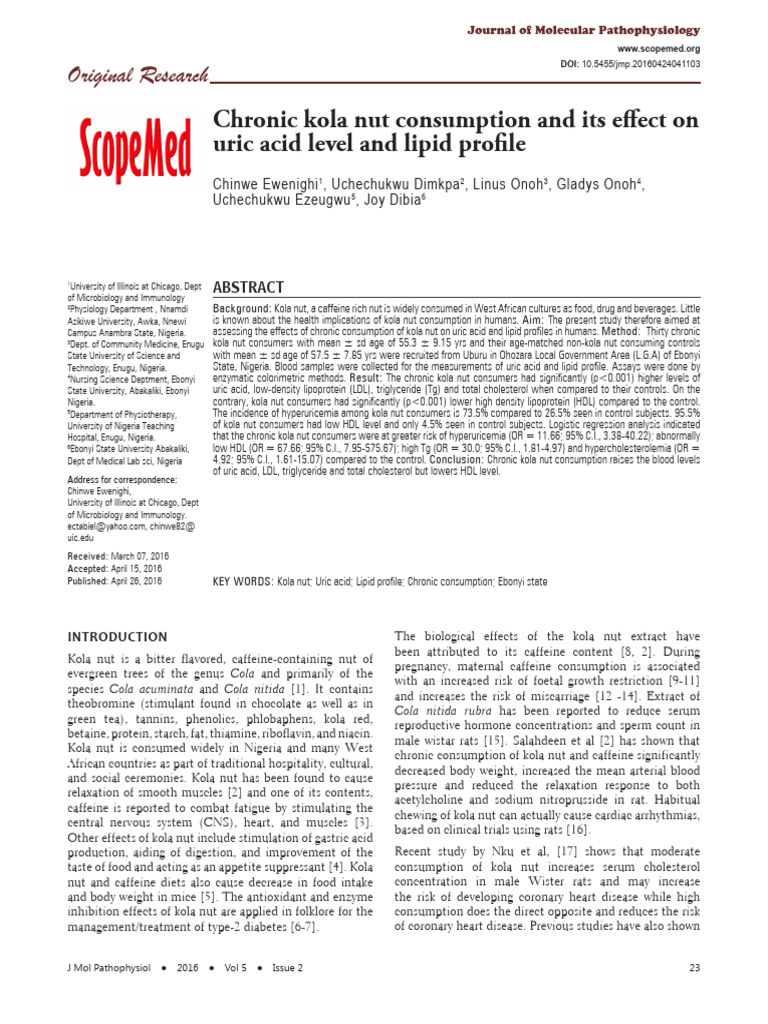 Chronic Kola Nut Consumption and Its Effect On Uric Acid Level and ...