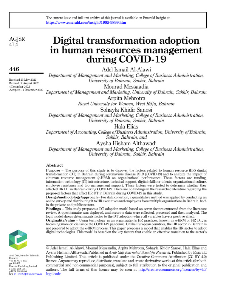 Digital Transformation Adoption in HRM Post COVID19 | PDF