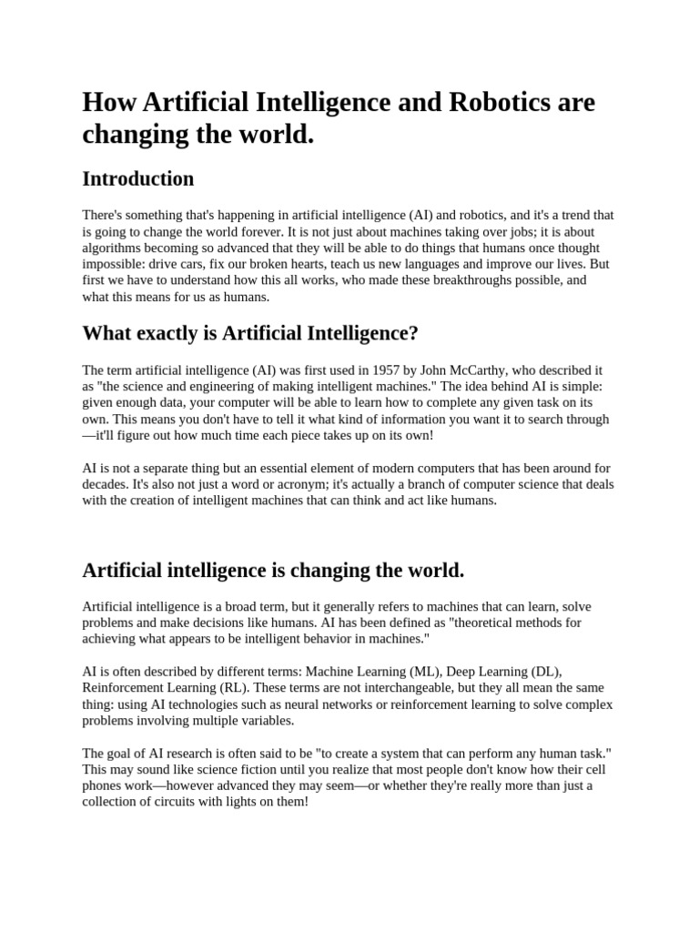 How Artificial Intelligence and Robotics Are Changing The World | PDF