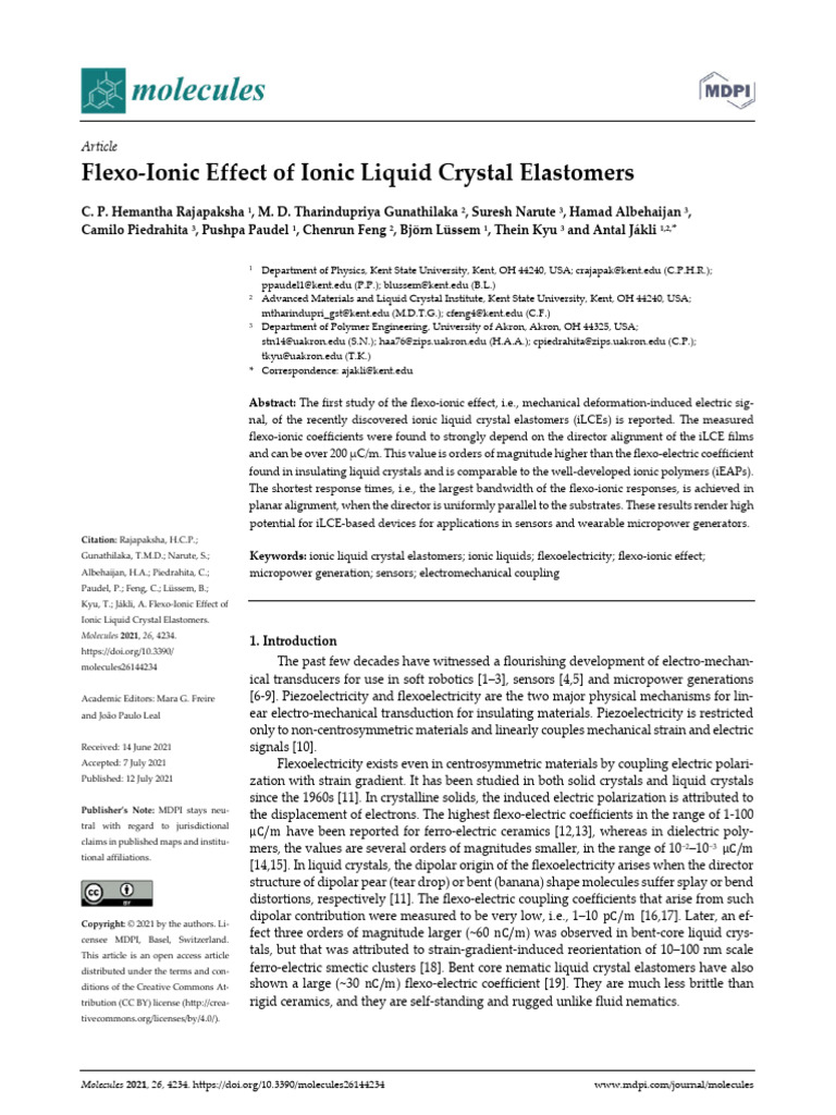 Flexo-Ionic Effect of Ionic Liquid Crystal Elastom | PDF