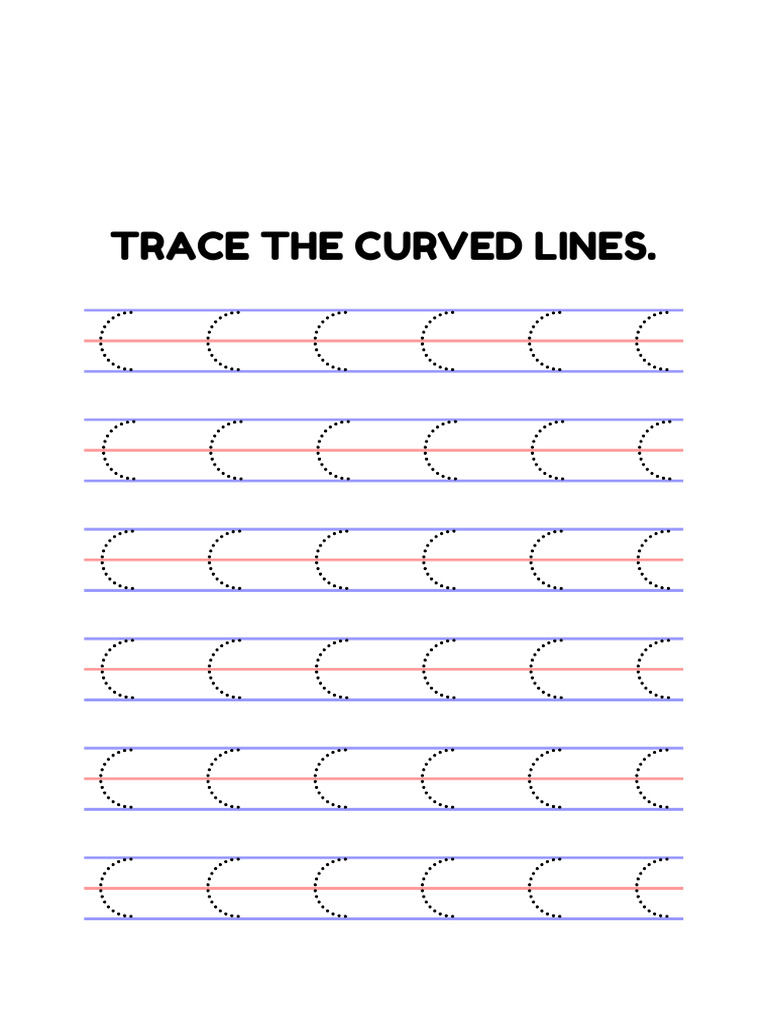 Colorful Simple Trace The Curved Lines Worksheet | PDF