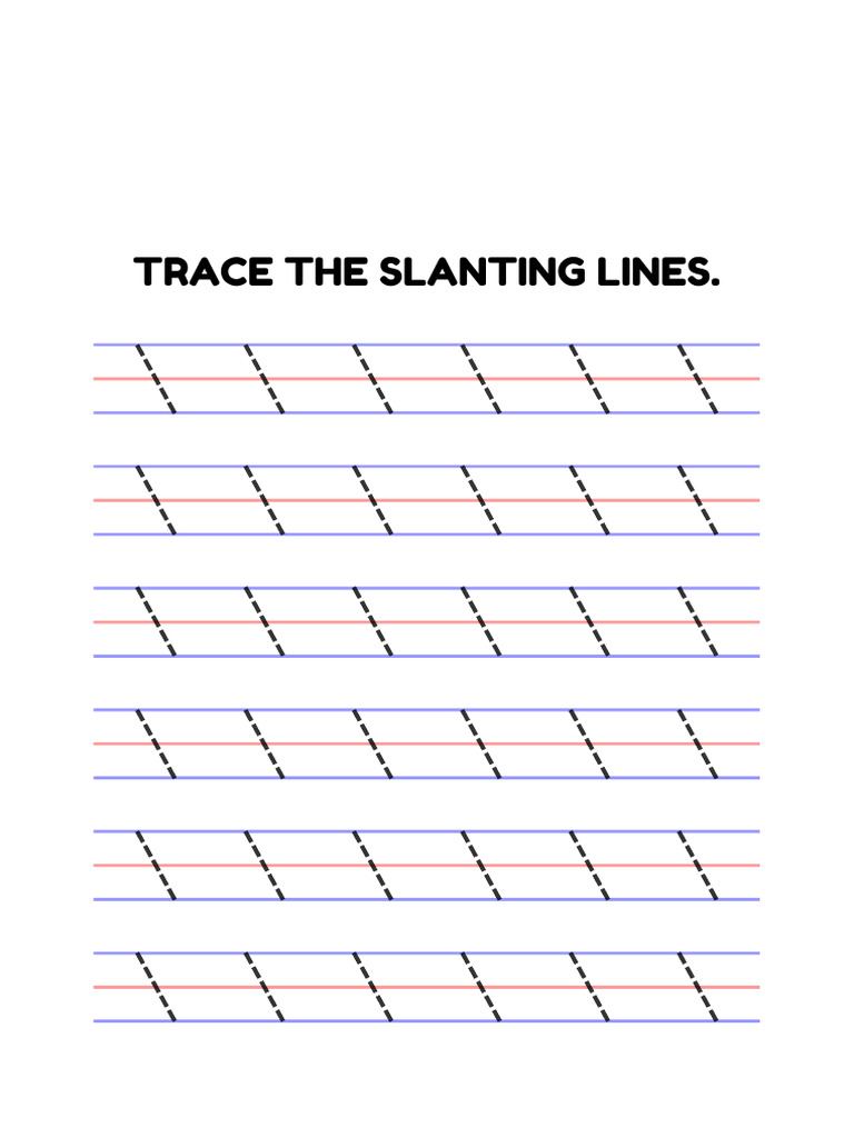 Colorful Simple Trace the Slanting Lines Worksheet | PDF