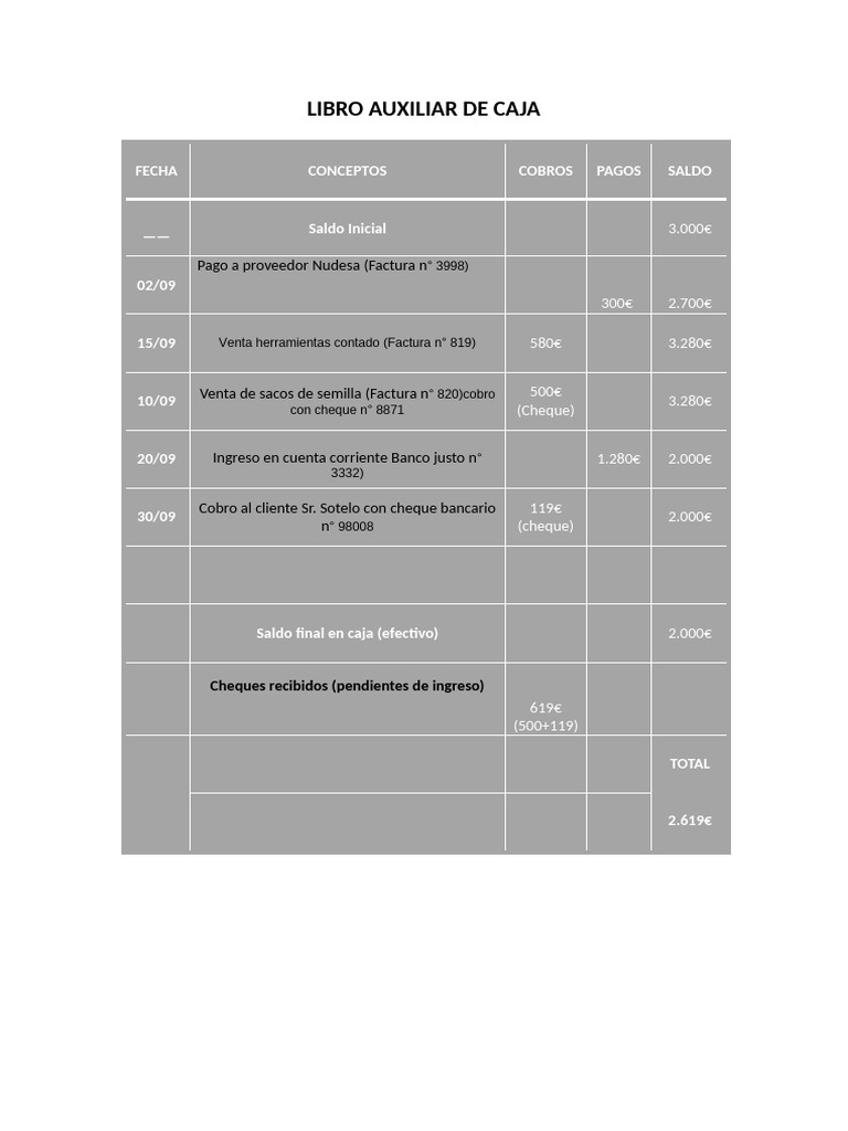 Libro Auxiliar de Caja | PDF
