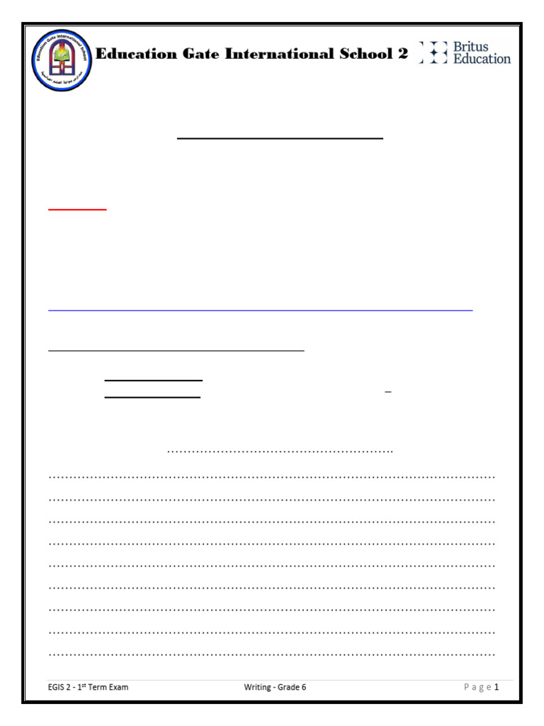 Term 1 Exam 1 Writing Grade 6 2 | PDF