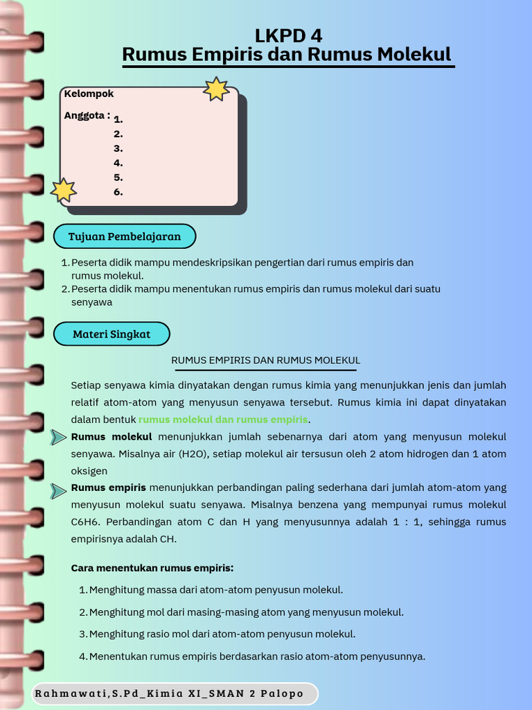 LKPD 4 Rumus Empiris Dan Rumus Molekul | PDF | Metode & Bahan Ajar