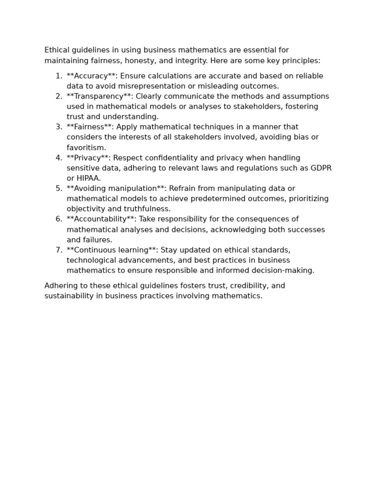 Ethical Guidelines For Business Mathematics | PDF