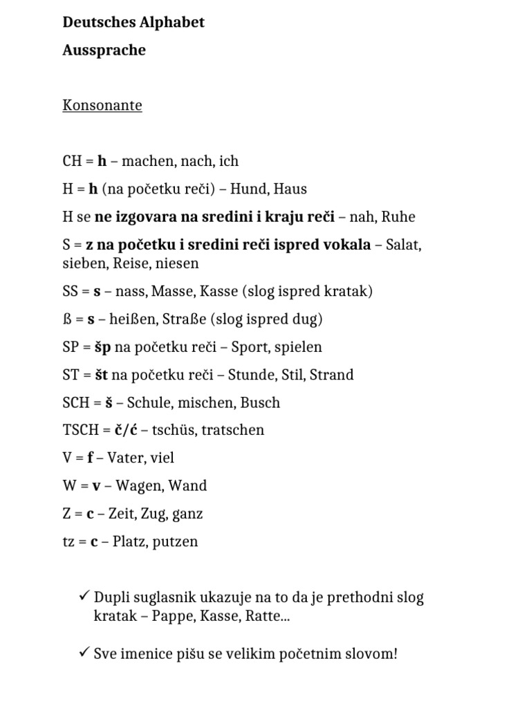 Konsonante Aussprache - Suglasnici, Izgovor | PDF