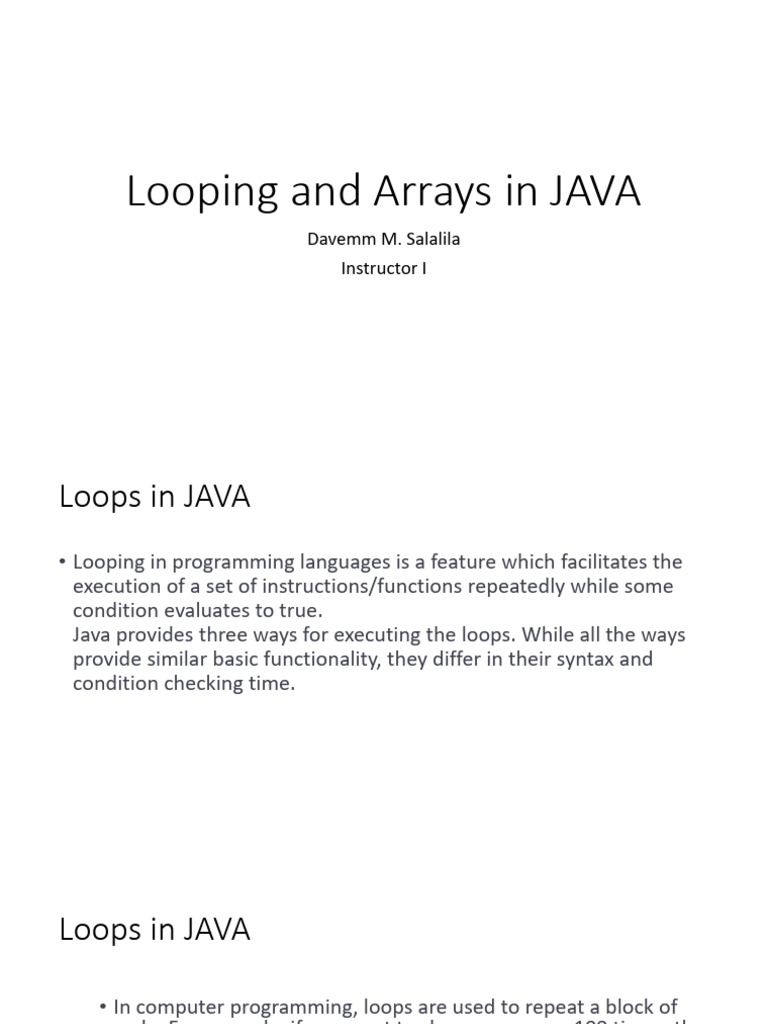 Lesson 6 - Looping and Arrays in JAVA | PDF