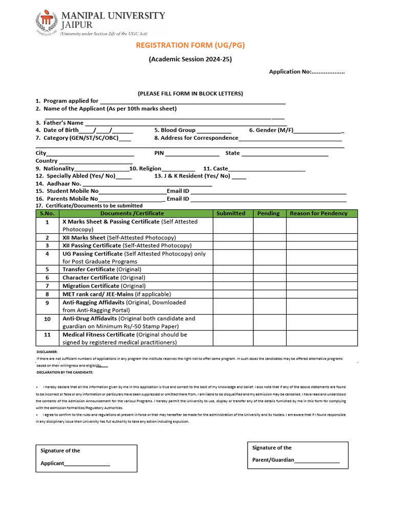 Registration Form Muj | PDF