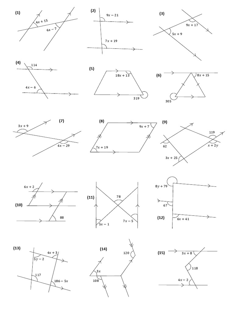 Angles in Parallel Lines - Solving Equations | PDF