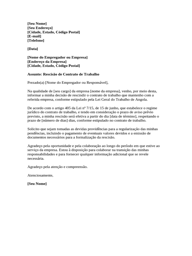 Modelo Da Carta de Rescisão | PDF