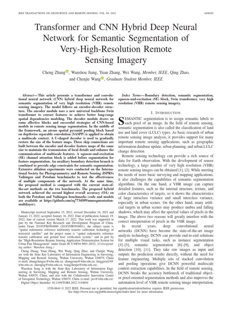 Transformer and CNN Hybrid Deep Neural Network For Semantic Segmentation of Very-High-Resolution ...