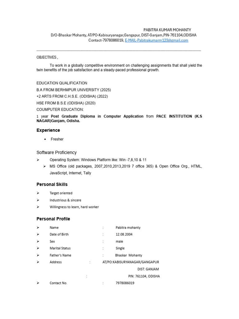 Pabitra Kumar Resume | PDF
