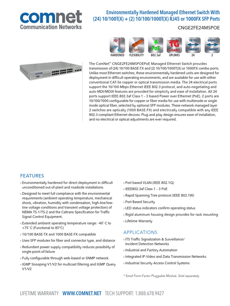 ComNet CNGE2FE24MSPOE 26 Port F-O PoE Ethernet Switch | PDF | Computer ...
