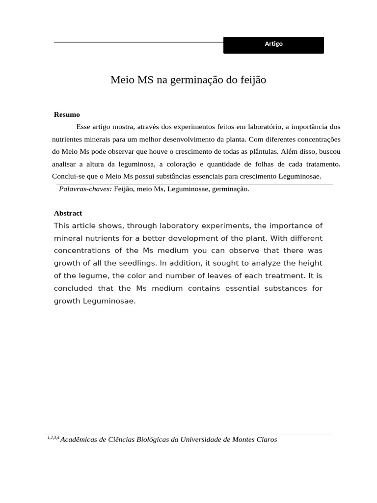 Experimentação: Meio MS Na Germinação Do Feijão | PDF