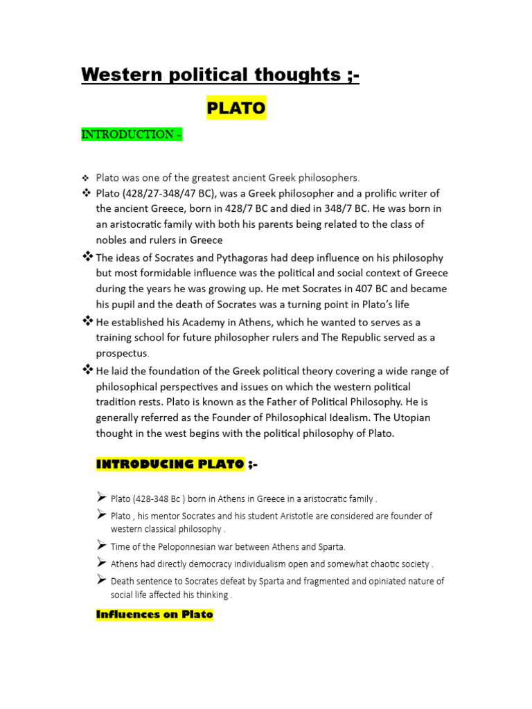Western Popitical Theors Plato | PDF