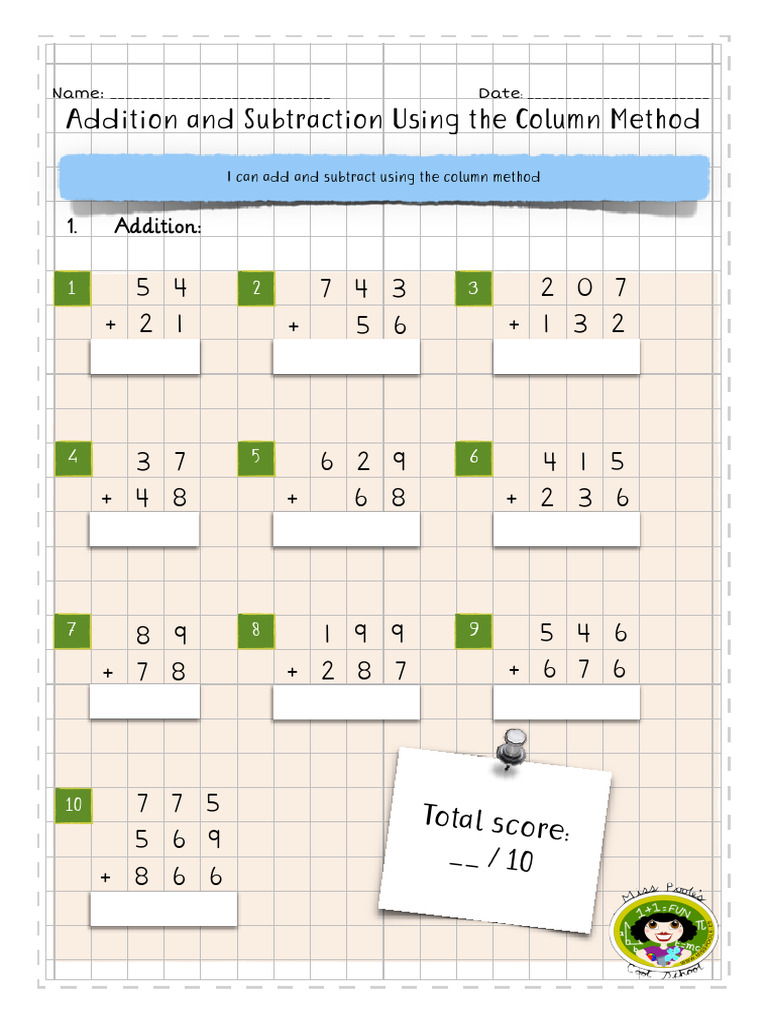 Addition and Subtraction Using The Column Method | PDF