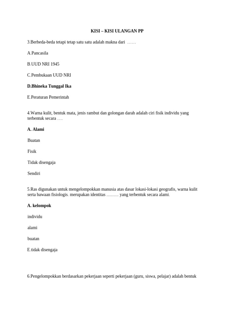 Kisi Ulangan PP | PDF