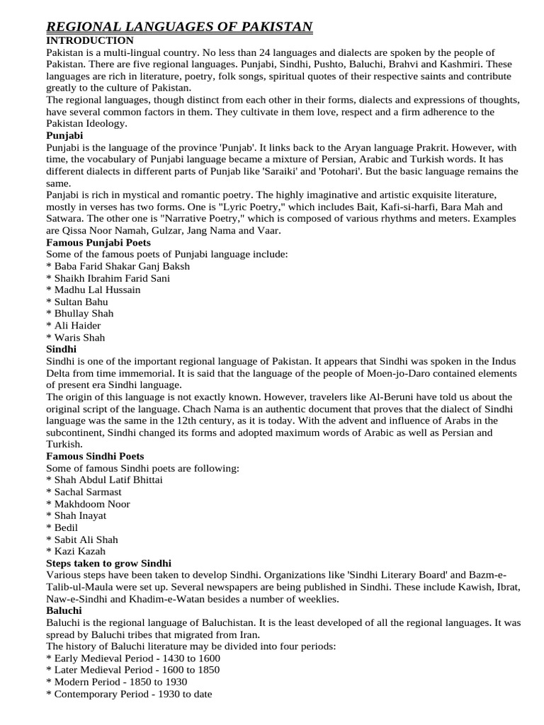 22-Regional Languages of Pakistan | PDF