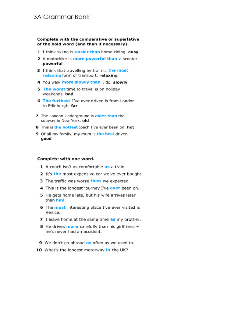 3a Grammar Bank Answer Keys | PDF