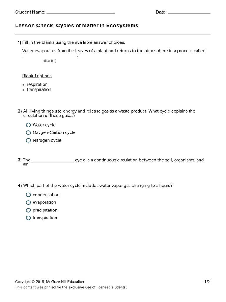 Lesson+Check +Cycles+of+Matter+in+Ecosystems | PDF