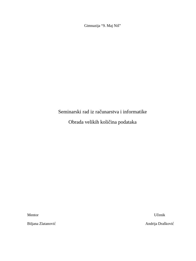 Obrada Velikih Količina Podataka | PDF