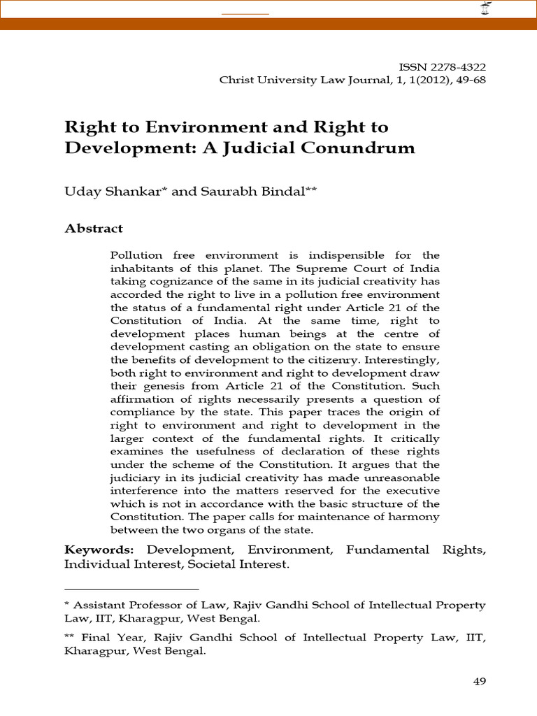 Right to environment and right to development_Judicial conundrum | PDF
