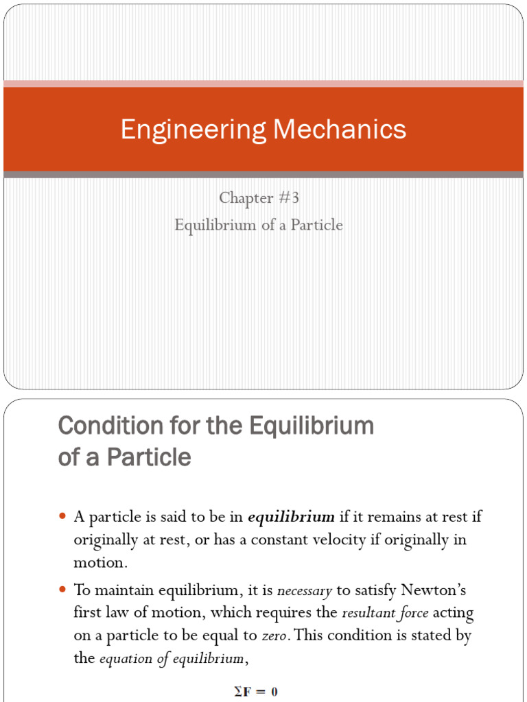 CHP # 3 Equilibrium of A Particle | PDF | Force | Tension (Physics)