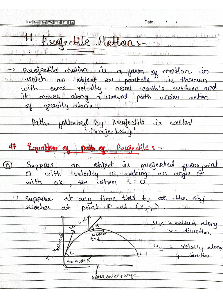 Derivation of Projectile Motion | PDF